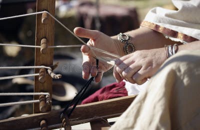 Medieval loom stock image. Image of hands, loom, wool, wooden - 958743
