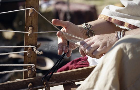 Medieval loom stock image. Image of hands, loom, wool, wooden - 958743