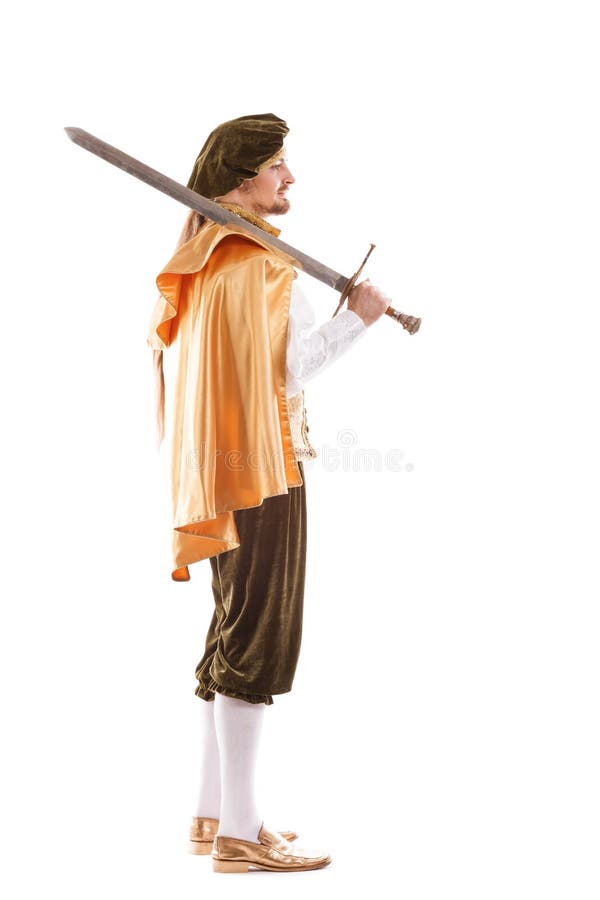 Medieval Man Knight with Long Hair and Sword Stock Image - Image of ...