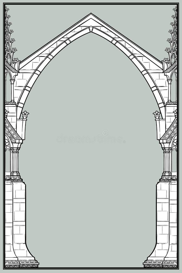 Medieval Manuscript Style Rectangular Frame. Gothic Style Pointed Arch ...