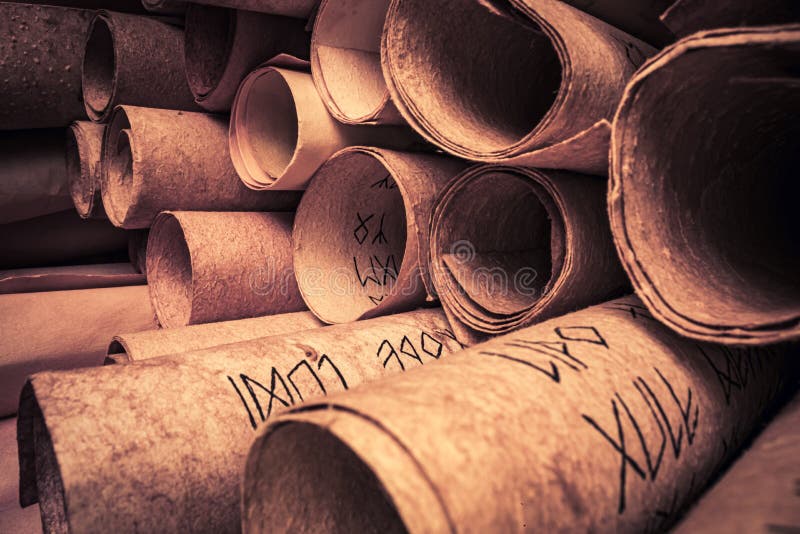 Medieval Manuscripts Library. Scrolls Stacked on a Pile Stock Image ...