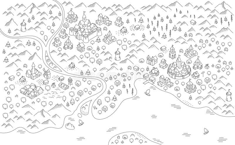 Medieval Map with Lake and River. Middle Ages Kingdom Map. Vector ...