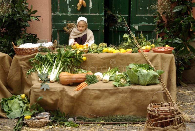 Medieval Market Stall Selling Fruit Stock Image - Image of colourful ...