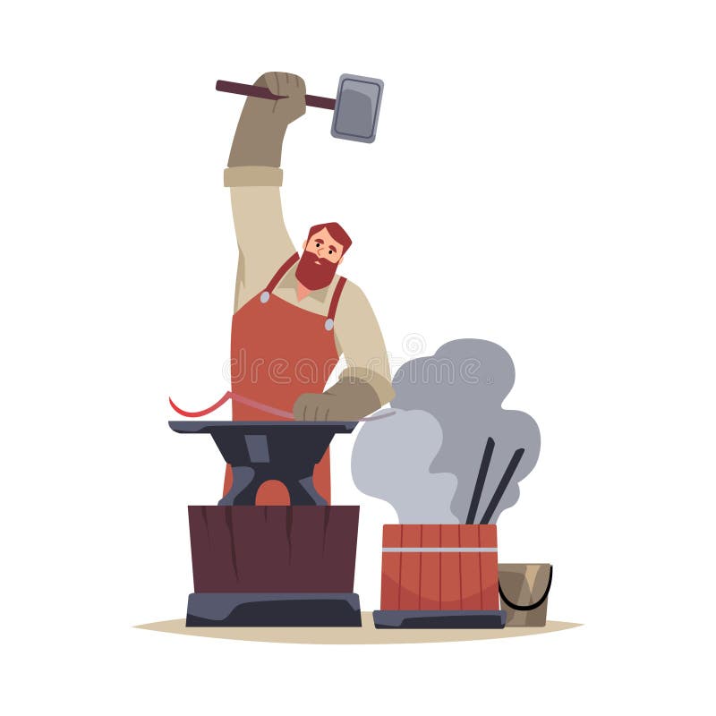 Medieval Master at Work. Blacksmith in Blacksmith on Isolated ...