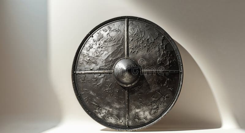 Medieval Metal Shield with Textured Surface and Dramatic Lighting ...