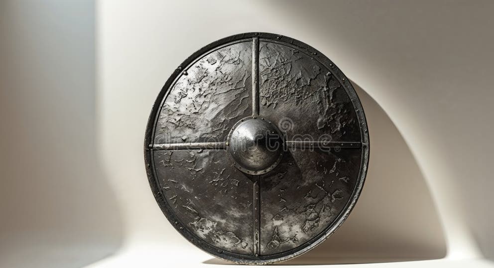 Medieval Metal Shield with Textured Surface and Dramatic Lighting ...