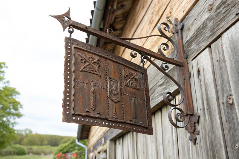 Medieval Metal Signboard or Road Sign Stock Illustration - Illustration ...