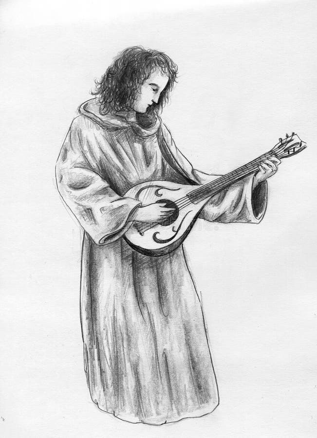 Medieval monk musician stock illustration. Illustration of black - 17377512