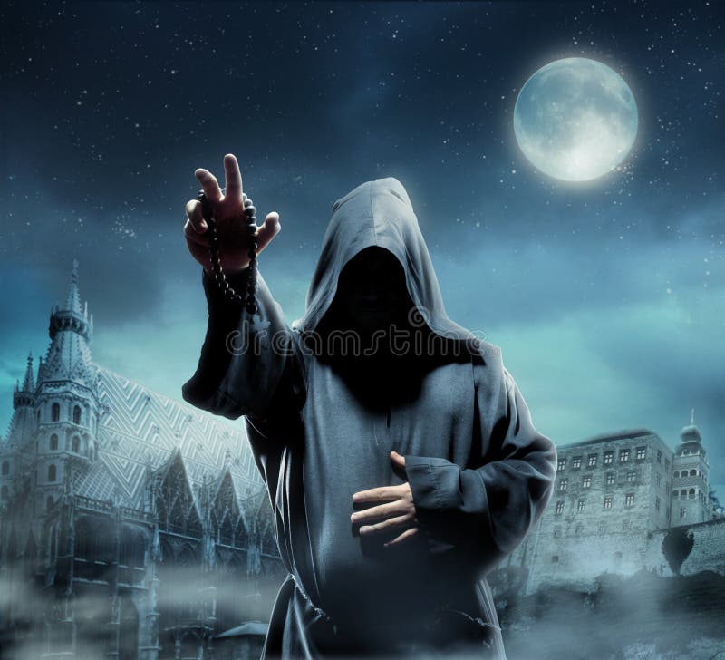 Medieval monk at night stock photo. Image of contemplation - 42426670