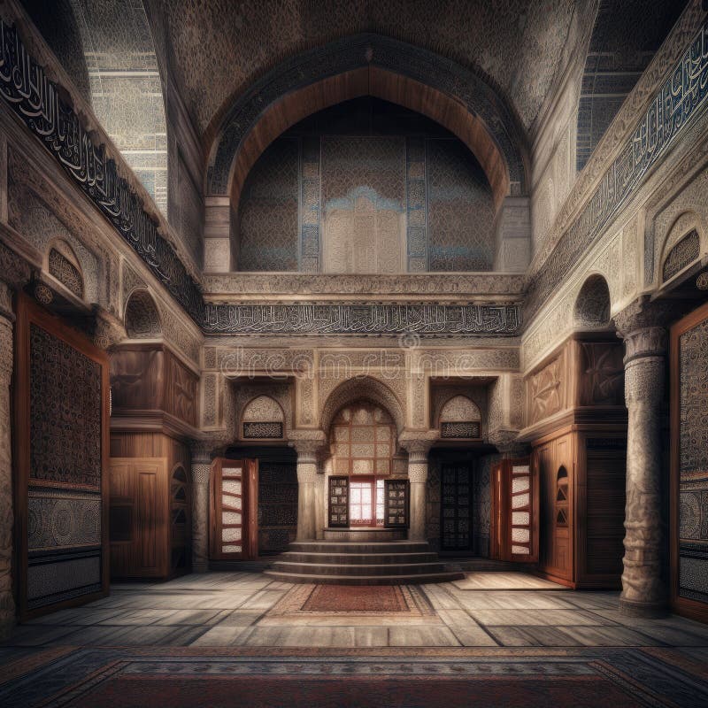 Medieval Mosque Interior Ai Generative Illustration Stock Illustration ...