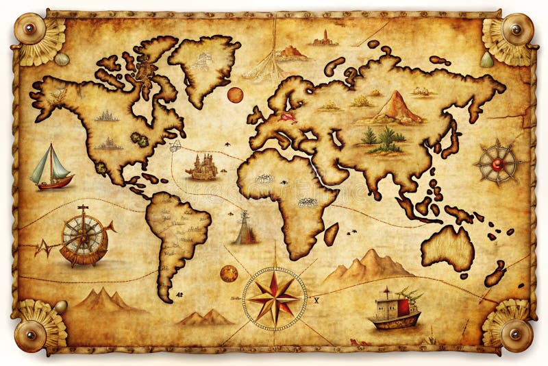 Medieval Nautical or Pirates Map Isolated Stock Illustration ...