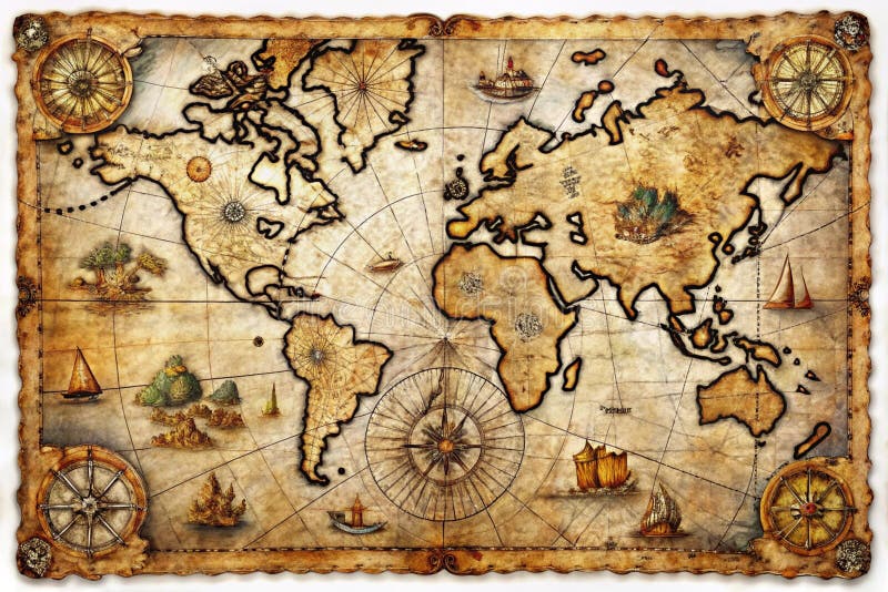 Medieval Nautical or Pirates Map Isolated Stock Illustration ...