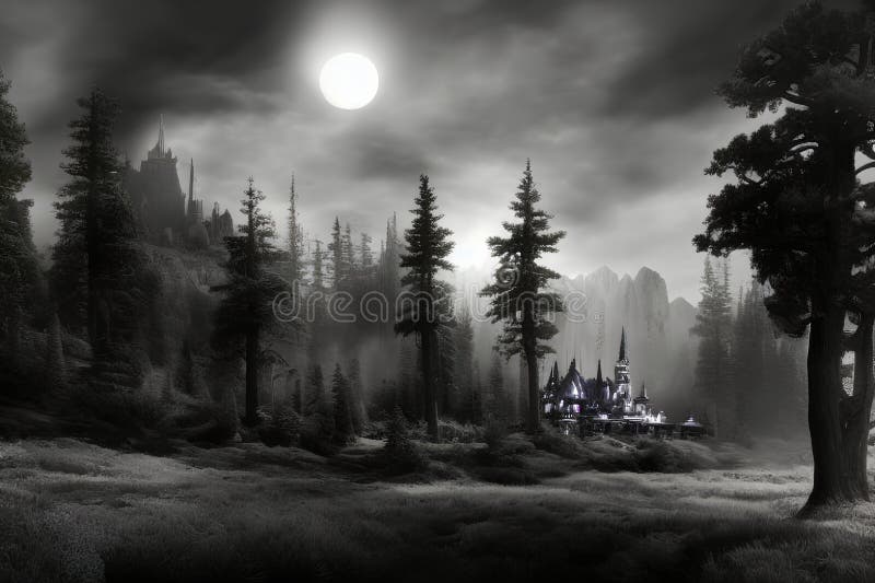 The Castle Illuminated by the Full Moon in the Mysterious Night ...
