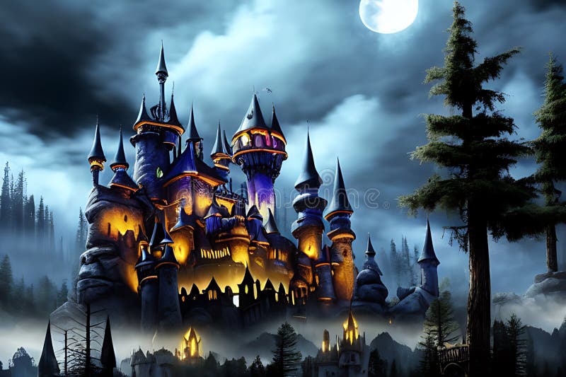 Landscape - Castle – Full Moon – Blue Moon - Supermoon, Illustration ...