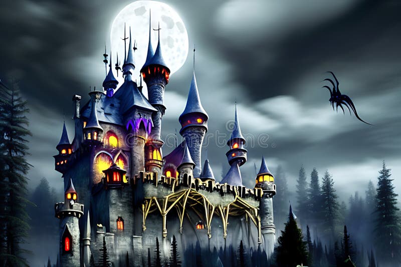 Landscape - Castle – Full Moon – Blue Moon - Supermoon, Illustration ...