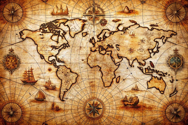 Medieval Old Nautical Map Background Stock Illustration - Illustration ...