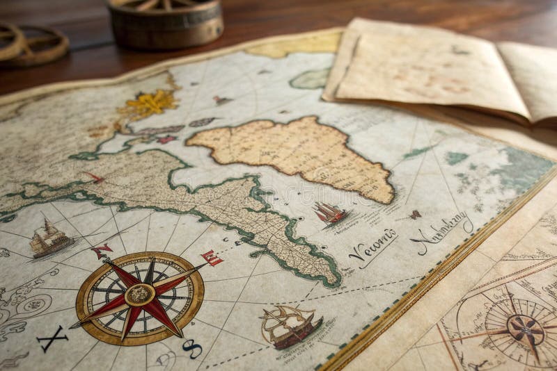 Medieval Old Nautical Map Background Stock Illustration - Illustration ...