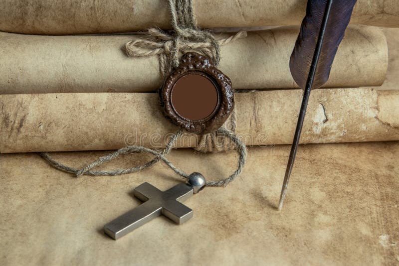 Medieval old scrolls stock image. Image of education - 214450567