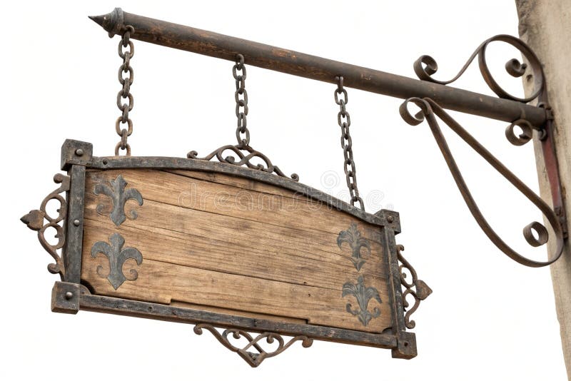 Medieval Old Sign with Chains, Isolated on White Stock Illustration ...