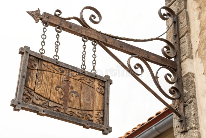 Medieval Old Sign with Chains, Isolated on White Stock Illustration ...