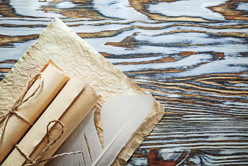 Medieval Paper Rolls Document Plume on Wooden Board Stock Photo - Image ...