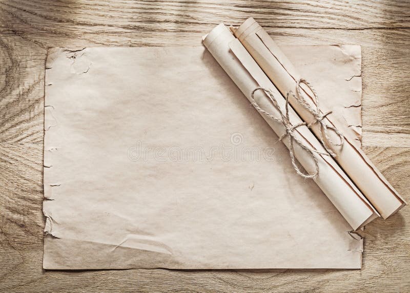 Medieval Parchment Corded Paper Rolls Quill on Vintage Wood Boar Stock ...
