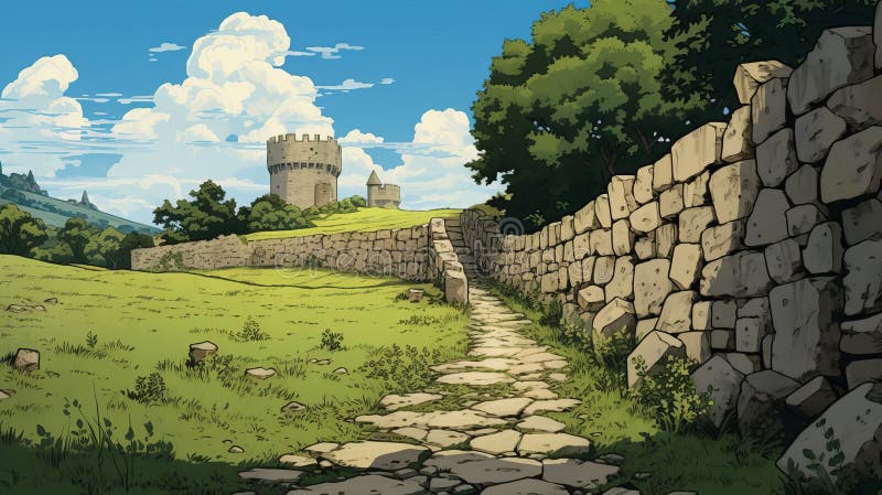 Medieval Path through the English Countryside Stock Illustration ...