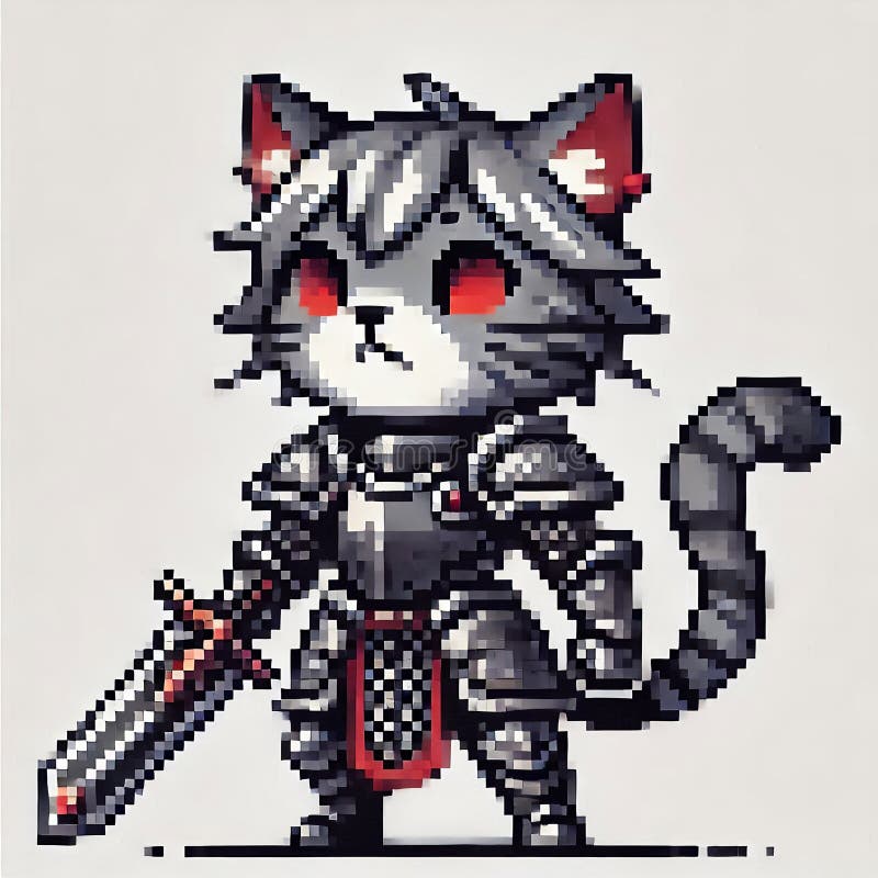 Heroic Warrior Cat in Pixels Stock Illustration - Illustration of ...