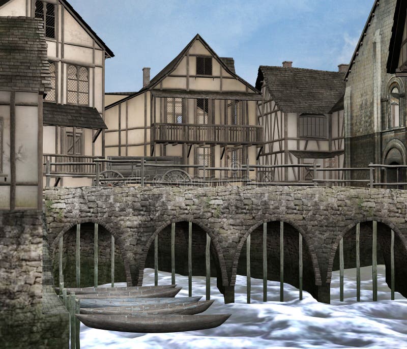 Medieval port stock illustration. Illustration of boats - 43185008