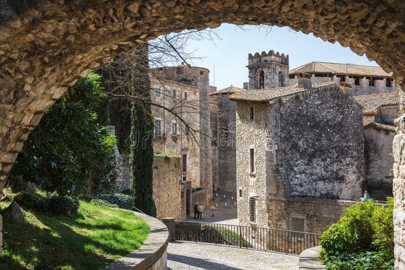 Medieval quarter of Girona editorial stock image. Image of background ...
