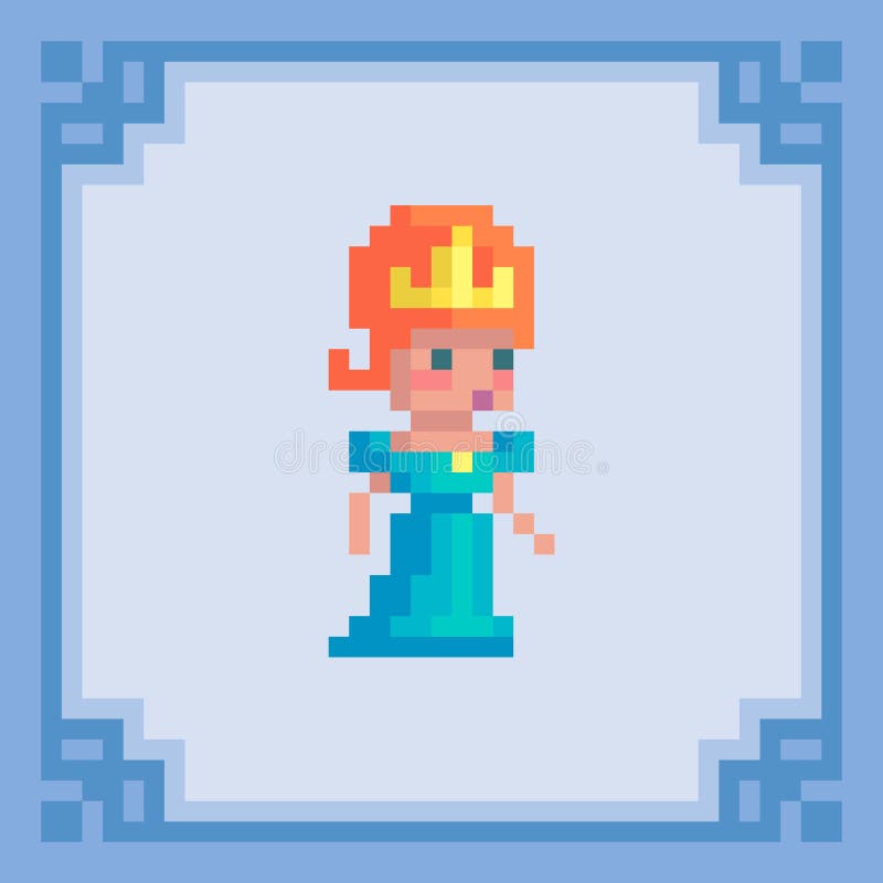 Medieval Queen in Blue Dress. Pixel Art Character Stock Vector ...