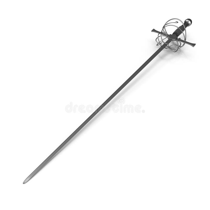 Medieval Rapier Sword on White. Top View. 3D Illustration Stock ...