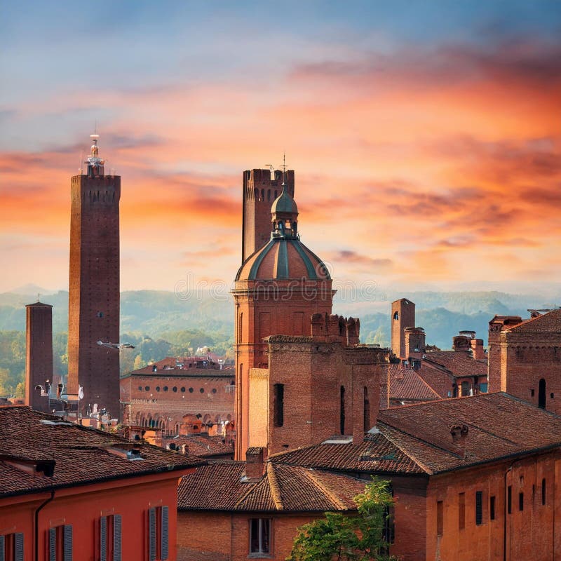 Medieval Red Brick Tower Houses, AI Generated Stock Illustration ...