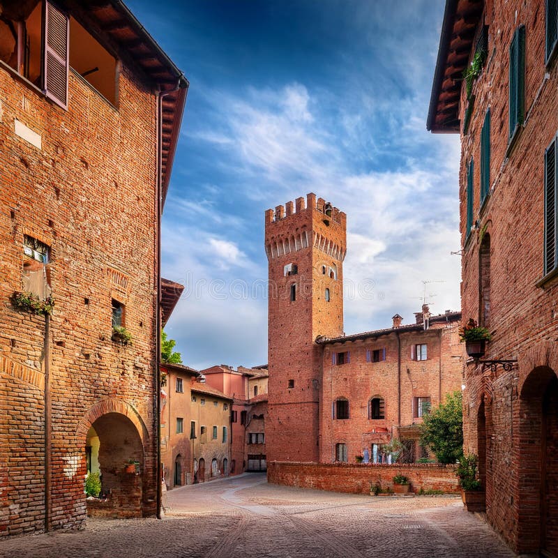 Medieval Red Brick Tower Houses, AI Generated Stock Illustration ...