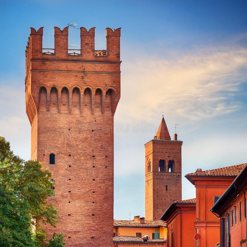Medieval Red Brick Tower Houses, AI Generated Stock Illustration ...