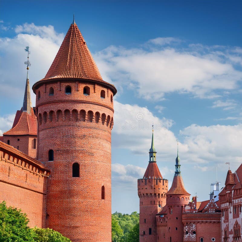 Medieval Red Brick Tower Houses, AI Generated Stock Illustration ...