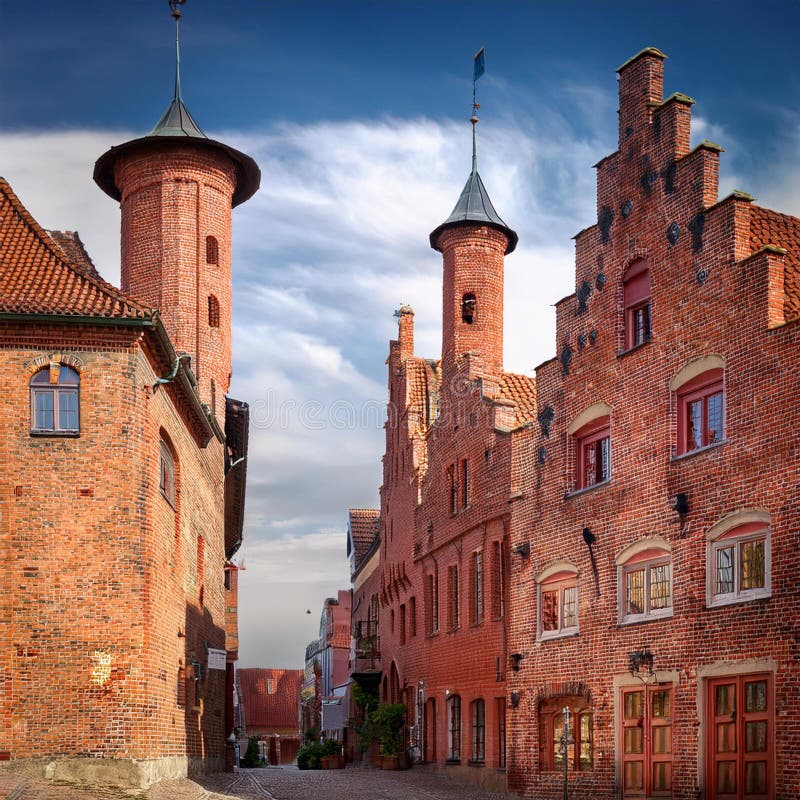Medieval Red Brick Tower Houses, AI Generated Stock Illustration ...