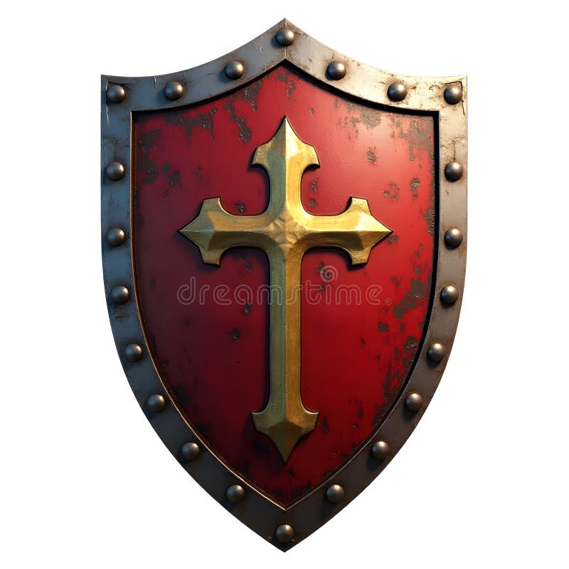 Medieval Red Shield with Golden Cross Design Stock Illustration ...
