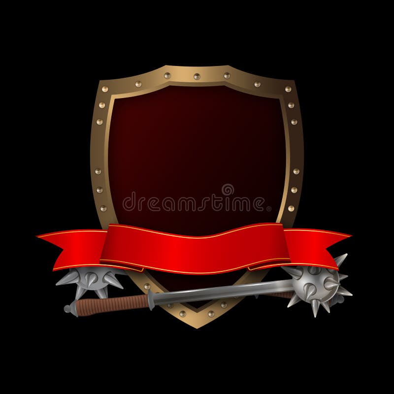 Medieval Riveted Shield with Maces and Red Ribbon. Stock Illustration ...