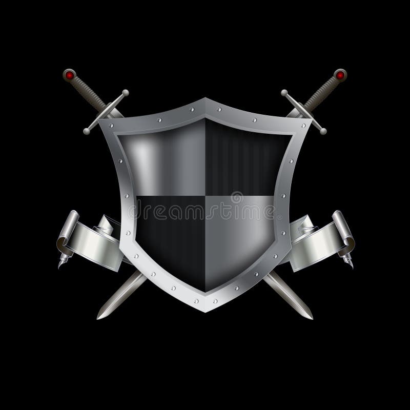 Heraldic Silver Shield with Swords and Ribbon. Stock Illustration ...