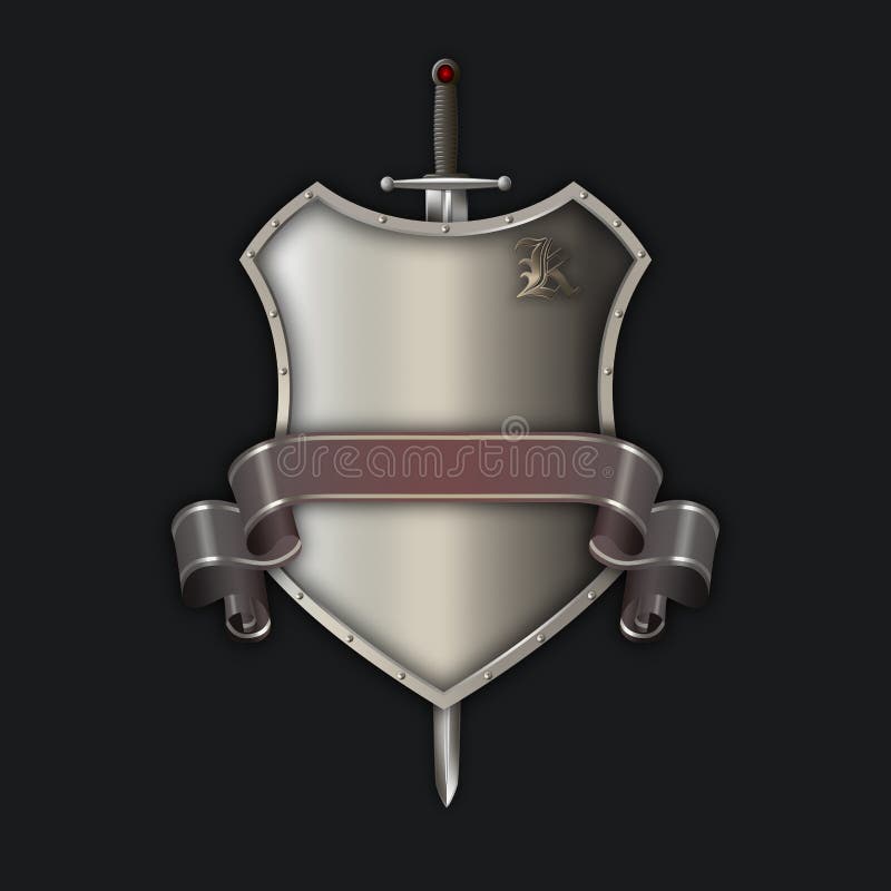 Medieval Riveted Shield with Maces and Red Ribbon. Stock Illustration ...