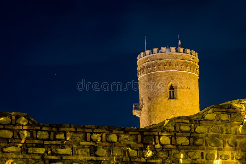 Medieval Ruin of a Watch Tower at Night with Stone Wall in the ...