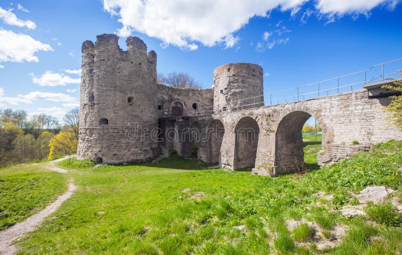 Medieval Russian Koporye Fortress with Two Towers and Bridge Stock ...
