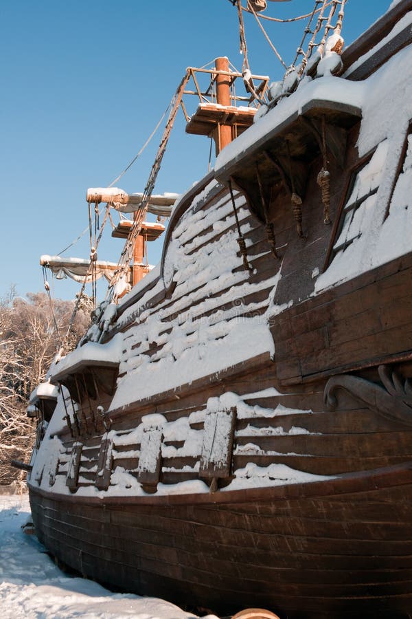 Medieval Sail Ship at Winter Stock Image - Image of tall, wave: 18041171