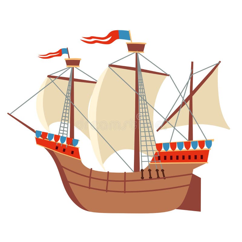 Medieval Sailing Ship Sails on the Sea. Illustration in a Decorative ...