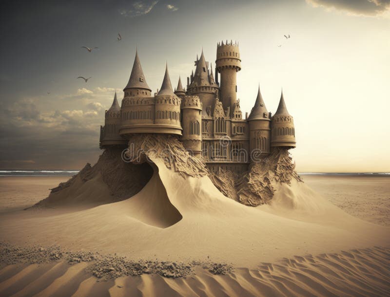 Medieval Sand Castle on the Beach Generative AI Illustration Stock ...