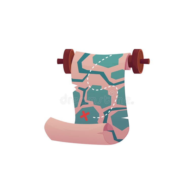 Medieval Scroll Treasure Map on Parchment, with Marked Path. Stock ...