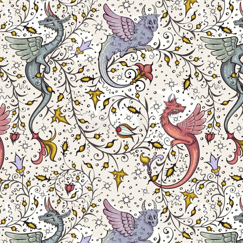 Medieval Seamless PatternMagic Manuscript.Illustration. Stock Vector ...