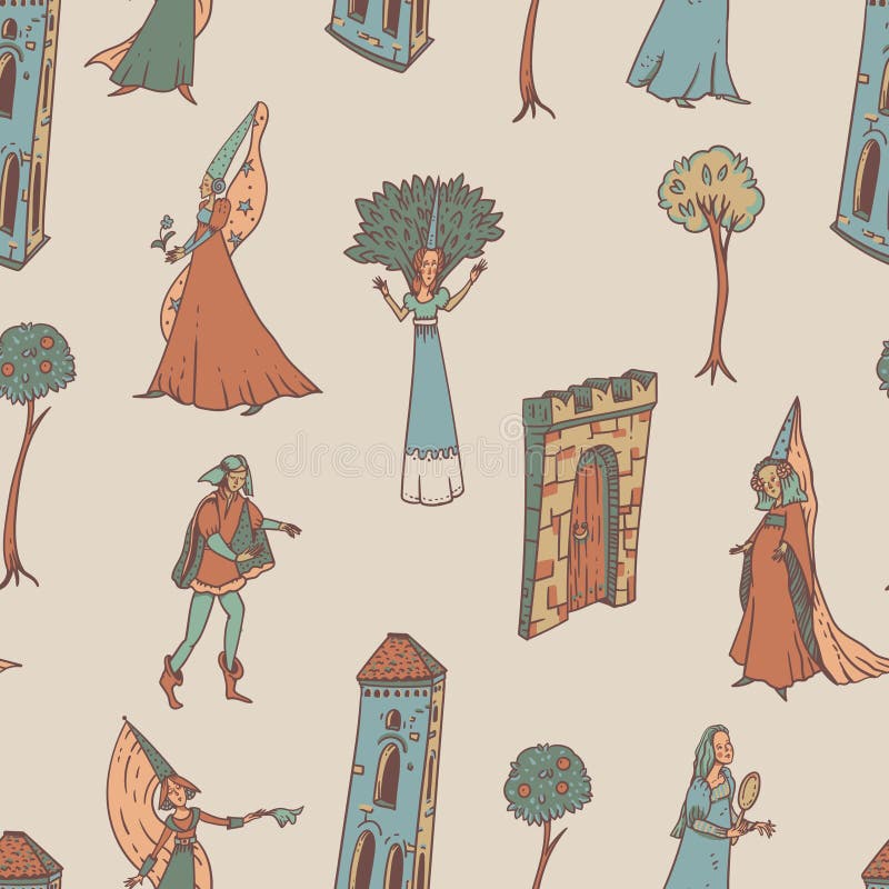 Medieval Seamless Pattern with Floral Motif Stock Illustration ...