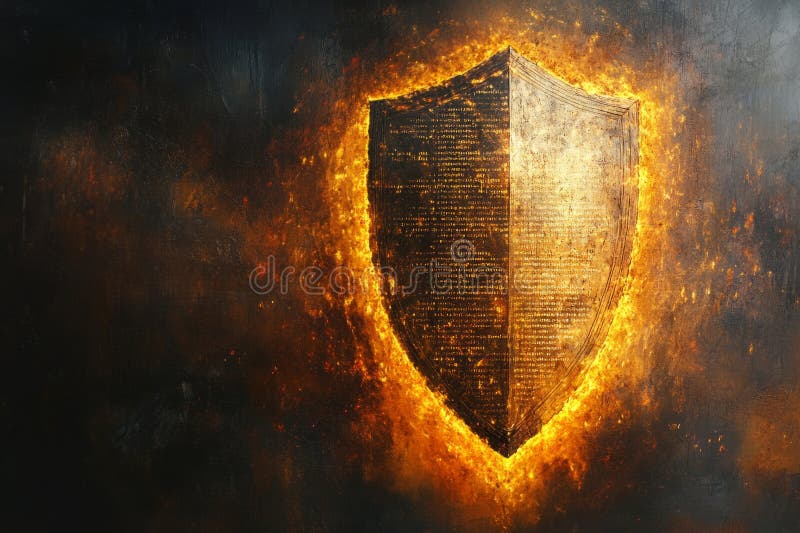 Medieval Shield with Ancient Writing Burning in Flames Providing Data ...
